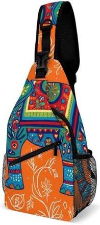 Generic Casual Sacoche Homme Bandouliere Art des éléphants des nations tribales africaines Sling Sac à Bandoulière Léger,Polyester Crossbody Bag pour Randonné