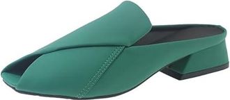 Generic Mules carr&eacute;es &agrave; bout ouvert pour femme - Sandales &agrave; talons bas - Confortables, l&eacute;g&egrave;res et d&eacute;contract&eacute;es, Vert, 38.5 EU