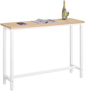 Woltu Table de Bar &Eacute;troite et Haute 140x40x100cm, Table &agrave; Manger avec Structure en M&eacute;tal et Plateau en MDF Robuste, Ch&ecirc;ne Clair