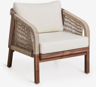 Sklum Sessel aus Akazienholz Dubai Gardenia Wei&szlig; Akazienbraun dunkel