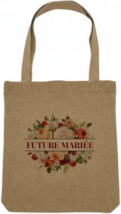 Fabulous Sac Shopping Tote Bag Aspect Lin - Future Mari&eacute;e Mariage Mari&eacute;e Bouquet Fleurs - Sac de Courses Toile Epaisse 360g Beige Naturel Cabas Port&eacute; Epaule So