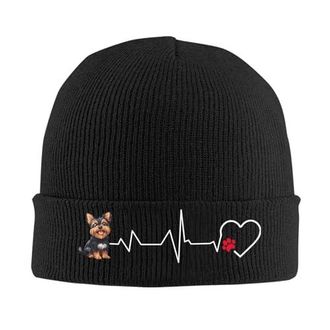 Generic Bonnet Hiver Ligne De Rythme Cardiaque du Yorkshire Terrier Doux Bonnets Classique Bonnet en Tricot pour Homme Randonn&eacute;e Conduite