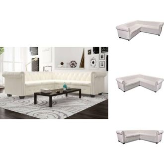vidaXL Chesterfield-Ecksofa 5-Sitzer Kunstleder Wei&szlig; - Eckcouch - Chesterfield Sofa - Leder Couch - Weisses Sofa - Lounge M&ouml;bel