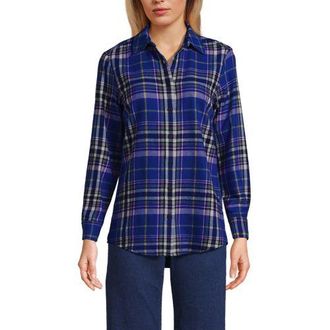 Lands End Boyfriend-Bluse aus Flanell, Damen, Gr&ouml;&szlig;e:48-50 regular, Blau, Baumwolle, by Lands End