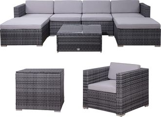 SVITA Lugano XL Polyrattan Lounge Kissenbox Sessel Garten-Set XXL Gartenmöbel Set Gartenlounge Outdoor Lounge Rattan Outdoor Sitzgruppe Grau