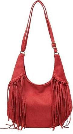Generic Garhomtur Sac hobo en daim synth&eacute;tique avec pompons, sac &agrave; bandouli&egrave;re r&eacute;tro pour femme, sac &agrave; main &agrave; bandouli&egrave;re r&eacute;glable, sac &agrave; main de grande capac