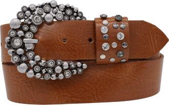 AnnaMatoni Damen Leder Gürtel weiches Rindsleder 3mm stark mit Hochwertiker Strassstein Schließe 4cm breit Damen Ledergürtel (braun 640, TW115 - Gesamtlänge 130c