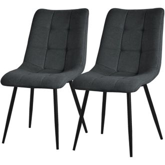 ML Design Set de 2 Chaises de Salle &agrave; Manger Anthracite, avec Rev&ecirc;tement en Tissu Polyester et Pieds M&eacute;talliques Noirs, Chaises de Cuisine avec Dossier