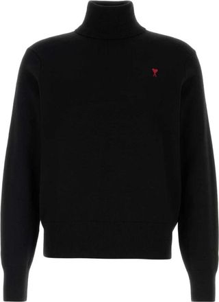 Ami Homme, Pulls, Noir, Taille: S Pull Col Roul&eacute; Ami de Coeur