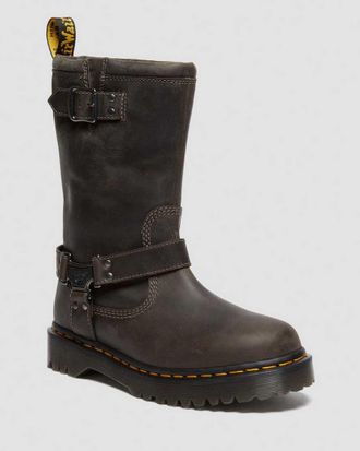 Dr. Martens Anistone Hohe Leder Biker Stiefel in Grau, Gr&ouml;&szlig;e: 36