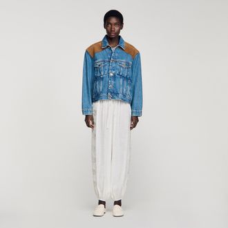 Sandro Blouson en denim et cuir su&egrave;de