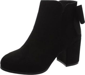 Generic Bottines &agrave; talon bloc pour femme - Style d&eacute;contract&eacute; et &eacute;l&eacute;gant - Couleur unie - Noeud - Fermeture &eacute;clair lat&eacute;rale - &Eacute;l&eacute;gantes - Antid&eacute;rapantes - Conf