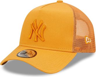 New Era A-Frame Adjustable Trucker Cap Mesh Gelb Baseball New York Yankees Fan Kappe Hut - One-Size
