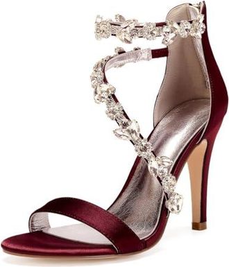 Generic Chaussures Mari&eacute;e Femmes Aiguille Haut High Ouvert Bout Stylet Sandales Mariage Dress Heels Chaussures 10.5 CM,Burgundy,40 EU