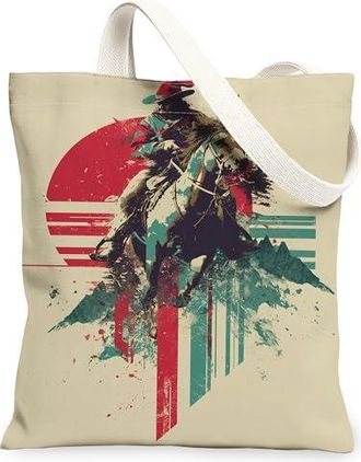 Generic Sacs fourre-tout en toile de cowboy occidental, sacs r&eacute;utilisables, vintage l&eacute;gers et lavables avec bandouli&egrave;re en toile F, beige, 13x15 Inch