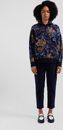 Eden Park Pull Col Rond En Laine Et Coton Marine &Agrave; Motifs Floraux Coupe Oversized