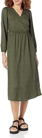 Amazon Essentials Robe midi l&eacute;g&egrave;re en Georgette &agrave; Manches Longues avec col en V (Disponible en Grande Taille) Femme, Olive Fonc&eacute; Animaux Abstrait, XS