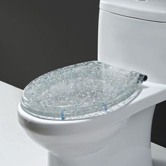 Generic Ovaler Toilettensitz aus Kunstharz mit transparentem Toilettendeckel aus Goldfolie, langsam schlie&szlig;ender Toilettensitz mit 360&deg; verstellbaren Edelstah