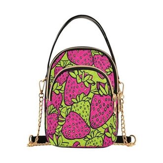 Mnsruu Petit sac &agrave; bandouli&egrave;re amusant couleur fraise en cuir pour femme