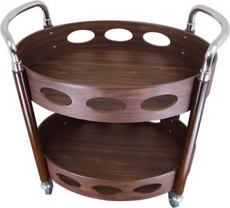 Generic K&uuml;chenwagen, Retro-Bar- und Servierwagen aus Holz in Eiform, Rollbar, 2-stufige K&uuml;chenbarwageninsel aus Holz und Metall mit R&auml;dern und 2 Griffen, bewe