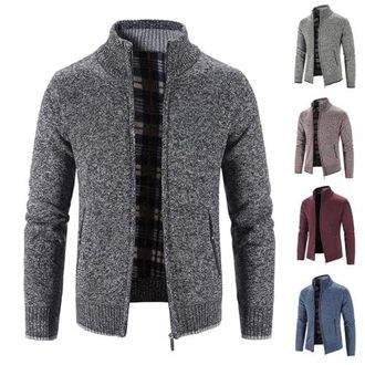 Generic Manteaux en polaire pour homme avec fermeture éclair intégrale - Pull en tricot doux et confortable à manches longues - Pull dhiver léger - Coupe ajus