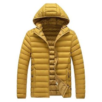 Generic Veste matelass&eacute;e pour homme, manteau dhiver chaud et matelass&eacute;, fermeture &eacute;clair int&eacute;grale, v&ecirc;tement dext&eacute;rieur id&eacute;al par temps froid, jaune, taille X