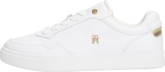 Tommy Hilfiger Damen Cupsole Sneaker Essential Elevated Court aus Leder, Wei&szlig; (White/Gold), 40