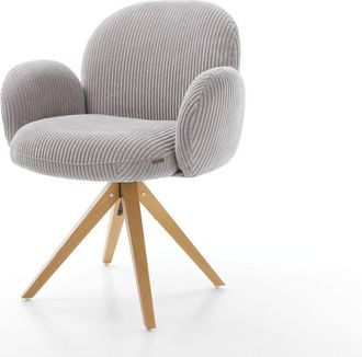 DELIFE Drehstuhl Nube-Flex mit Armlehnen Cord Silbergrau Holzgestell kantig Natur 180&deg; drehbar Taschenfederkern, Esszimmerst&uuml;hle