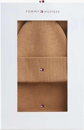 Tommy Hilfiger Hilfiger-Flag-M&uuml;tze und Schal Geschenkbox in Safari-Canvas-Braun