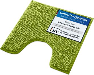WohnDirect WC Vorleger mit Ausschnitt 45x45 cm Gr&uuml;n - Weiche Toilettenmatte f&uuml;r Stand-WC - Hochflor Badematte Saugstark & Bodenschonend (Versand aus DE)