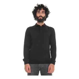 HUGO BOSS Langarm Merinowolle Polo Shirt - - Tops - Herren - Schwarzk - 2XL
