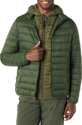 Amazon Essentials Herren Verstaubare, Leichte, Wasserabweisende Pufferjacke (Erhältlich In Big & Tall), Dunkelgrün, 5XL Große Größen Tall