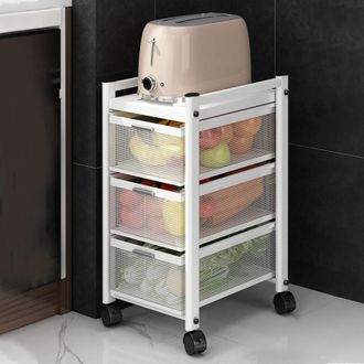 Generic K&uuml;chenwagen, Mehrzweck-K&uuml;chenwagen aus Metall mit feststellbaren R&auml;dern und Netzkorb - ideal zum Organisieren von K&uuml;chenutensilien und mehr