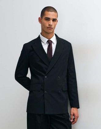 Mango Boston blazer de costume crois&eacute; coordonn&eacute; noir