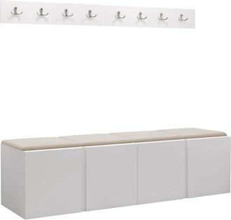 Mirjan24 Garderoben-Set Monati VII, 2X Schuhschrank + 2X Kleiderhakenbrett und Gepolstertes Paneel/Wandpaneel, 8 Doppelhaken, Flurgarderobe, Wandgarderobe (Wei