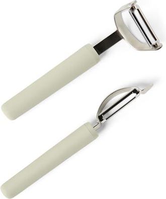 Amazon Basics Gem&uuml;sesch&auml;ler mit Schutzh&uuml;llen, 2-Teiliges Set, Sp&uuml;lmaschinenfest, Leinengrau