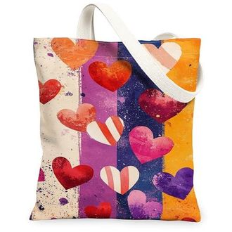 Generic Sacs fourre-tout en toile &agrave; motif coeur, sacs &agrave; provisions r&eacute;utilisables, design color&eacute;, artistique, l&eacute;ger, lavable &agrave; l&eacute;paule, color&eacute;, 13x15 Inch
