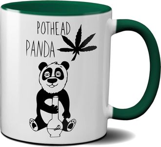 OM3 Kiffer-Panda - Tasse | Keramik Becher | 11oz 325ml | Beidseitig Bedruckt | Gr&uuml;n