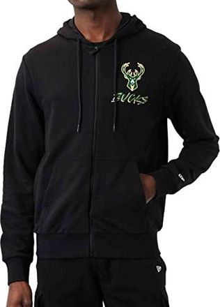 New Era NBA Milwaukee Bucks Script Zip Hoodie Couleur Noir, Noir, XXL
