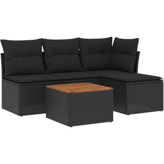 vidaXL 5-tlg. Garten-Sofagarnitur mit Kissen Schwarz Poly Rattan vidaXL