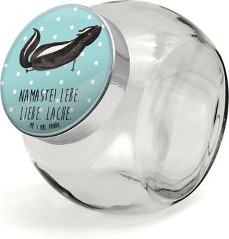 Mr. & Mrs. Panda Bonbonglas Stinktier Yoga XL 2000ml - Geschenk, Bonbonglas Glas Klar, Vorratsglas Für Süßigkeiten, Skunk, Lebe, Stinki, Namaste