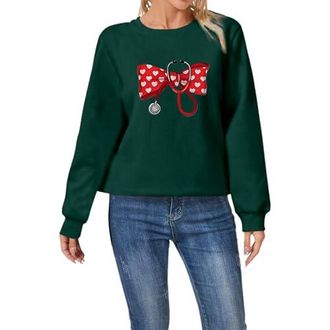 Generic Pull &agrave; capuche pour femme avec imprim&eacute; lettres et col rond pour lautomne et lhiver 2026, Vert, XXL