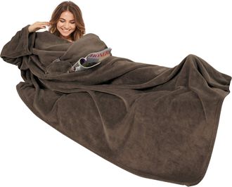 Gözze Premium Kuscheldecke mit Ärmeln und Brusttasche, 150 x 240 cm - Braun