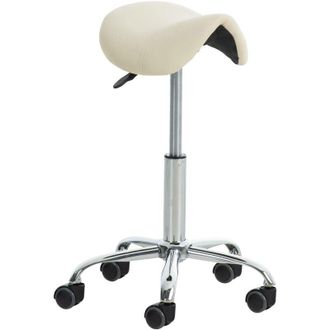 Clp Tabouret de bureau r&eacute;glable similicuir cr&egrave;me - Hauteur ajustable 53-68 cm - Assise pivotante 360&deg; - Charge max. 110 Kg - 5 roulettes l&eacute;g&egrave;res