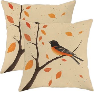 Generic Herbstpirolvogel Zierkissenbezug Atmungsaktiv Kissenbez&uuml;ge Dekorative Kissenh&uuml;llen F&uuml;r Balkon Sofa Hotel 45X45Cm 2Er Set