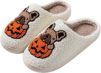 Generic Pantoufles dHalloween fantôme effrayant dessin animé pour femme - Pantoufles chaudes en forme de nuage - Mules dhiver chaudes en peluche pour intérieu