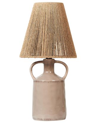 Beliani Tischlampe Keramik beige Vasenform mit Schirm Kegelform Papiergeflecht Larissos