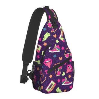 AOOEDM Retro Musik Disco Party 80er 90er Stil Sling Bag für Damen Herren, Crossbody Umhängetaschen Casual Sling Rucksack Brusttasche Reisen Wandern Daypack f