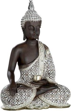 Gilde Deko Skulptur Buddha Figur sitzend - Meditation - braun/wei&szlig; - H&ouml;he 29 cm