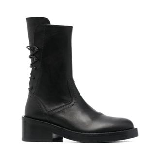Ann Demeulemeester Schwarze Leder Schn&uuml;rschuhe mit Niedrigem Blockabsatz - - Shoes - Damen - Schwarzk - 38 EU